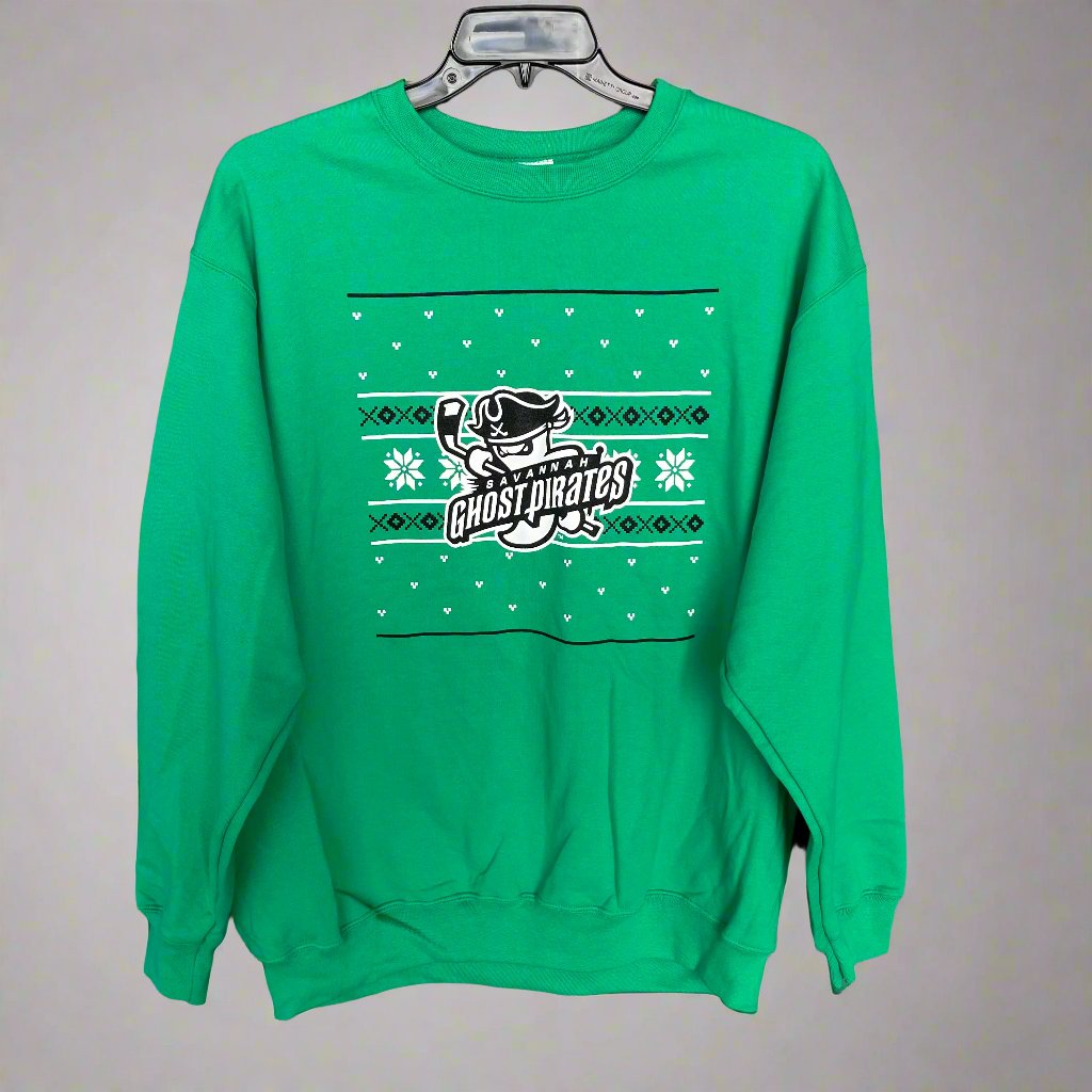 Ghost Pirates Green Christmas Sweater – Savannah Ghost Pirates Team Store